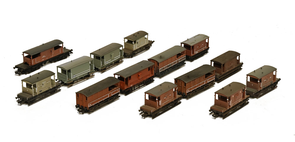 Fourteen brake vans, ten Bachmann, three Mainline and one Airfix