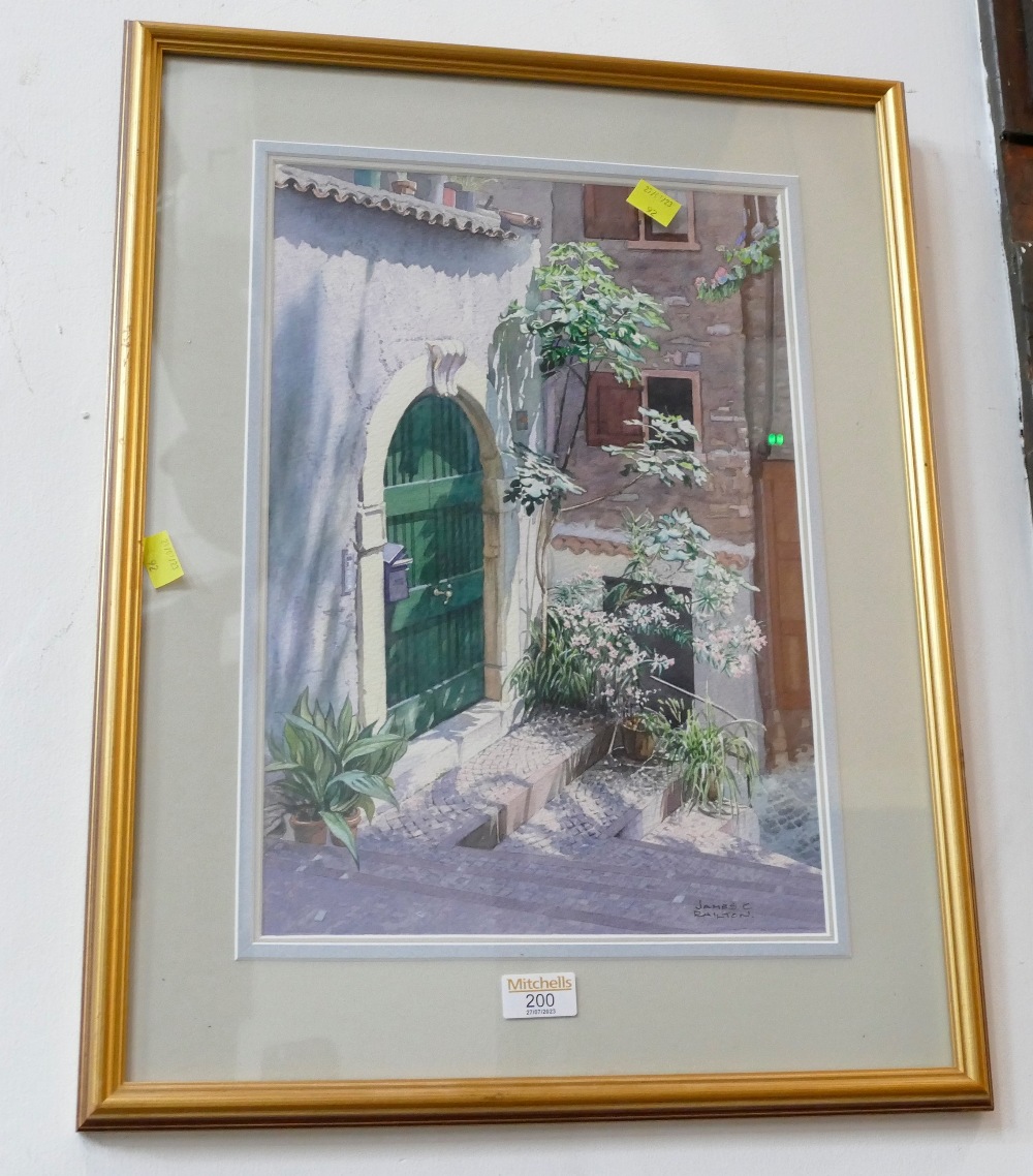 Watercolour by James C Railton "The Green Door - Lemona"