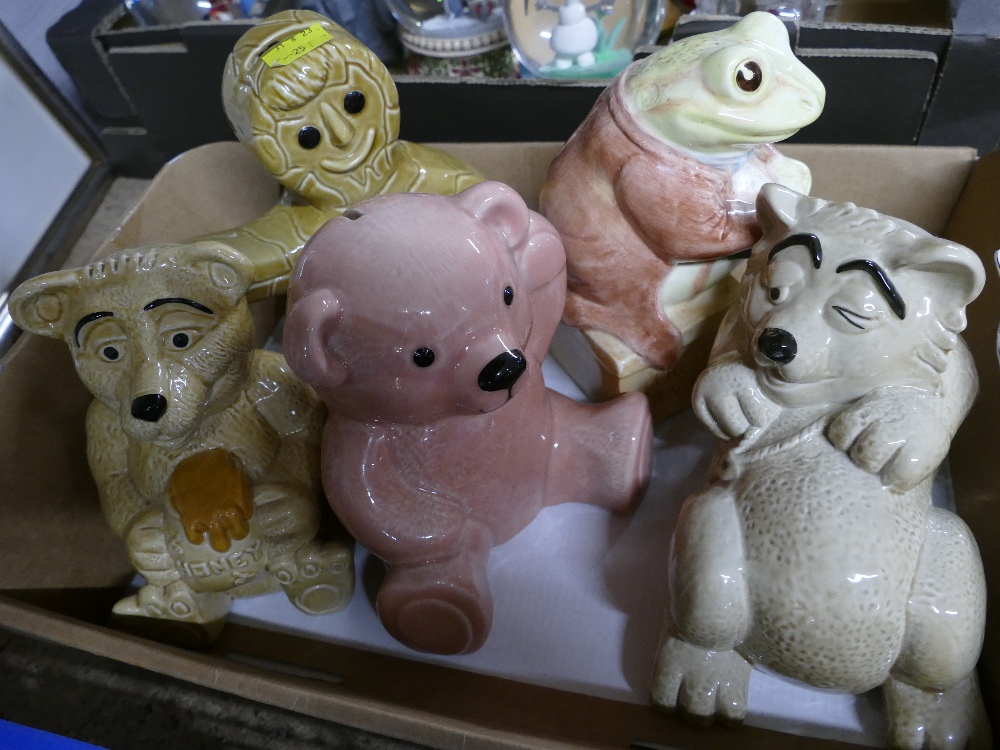 Five ceramic money boxes - Wade etc