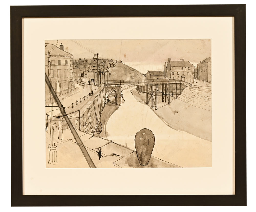Percy Kelly (1918-1993), a pen, ink and watercolour of Maryport. 29 x ...