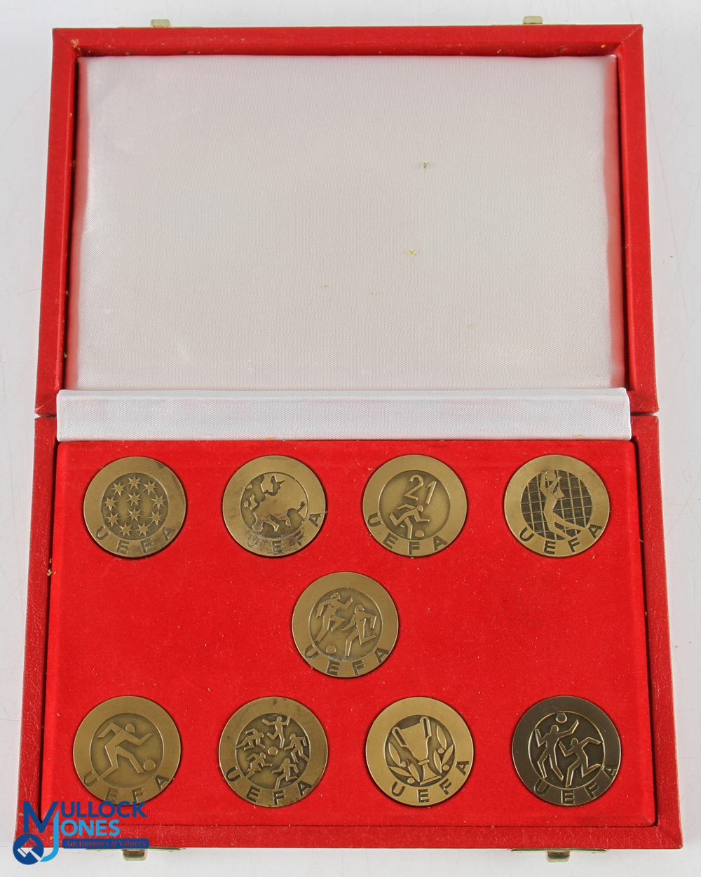 UEFA Coupe UEFA Commemorative Token/Medals, in fitted red case, 9 brass ...