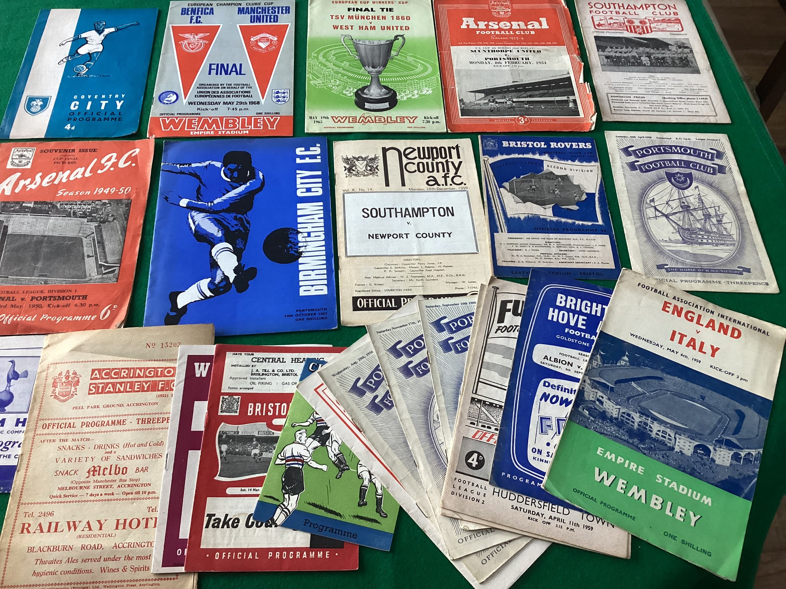 Approximately 30 football programmes from the 1950s and 60s, many ...