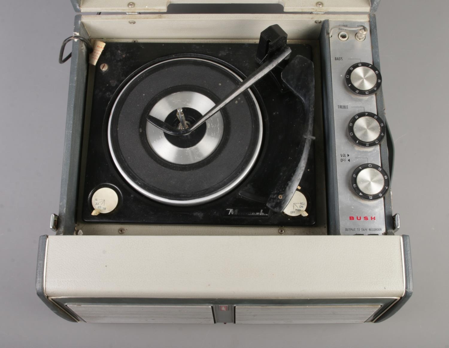 A Bush SRP41 record player with Monarch turntable.