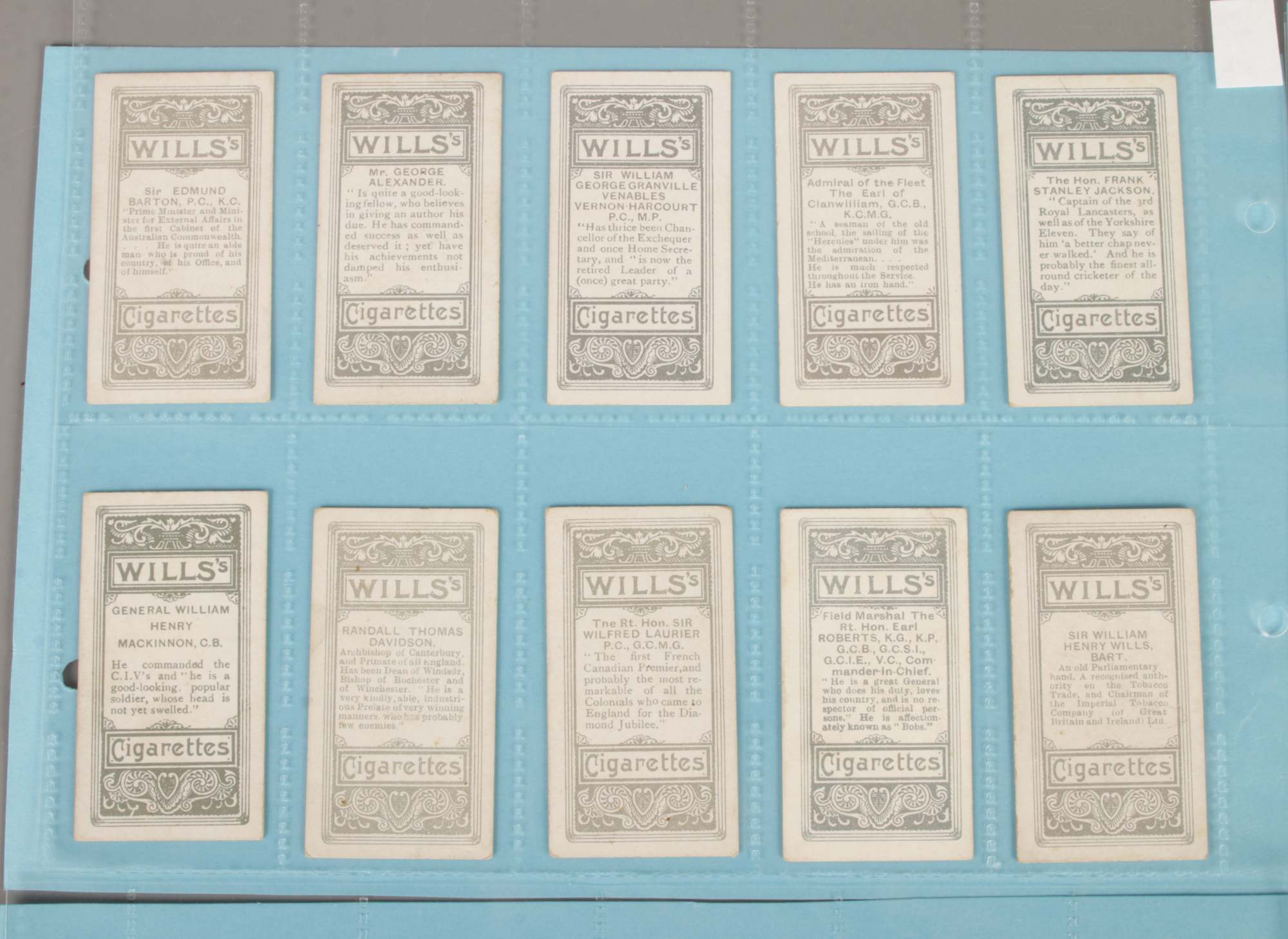 Wills' Cigarettes; "Vanity Fair" Series Cigarette Cards. Grey back ...