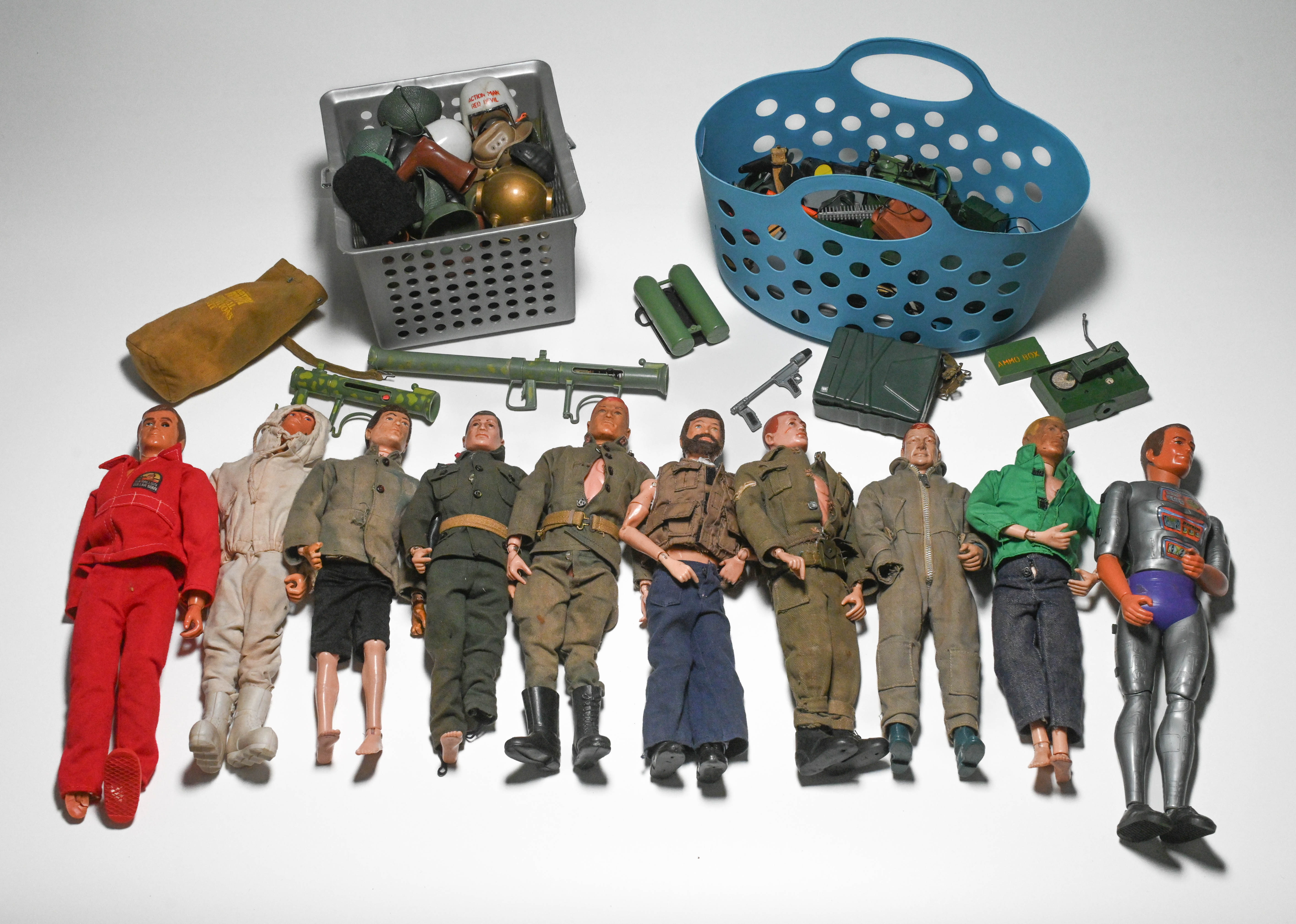 A set of fifteen action figures, circa 1970, varying in size, including ...