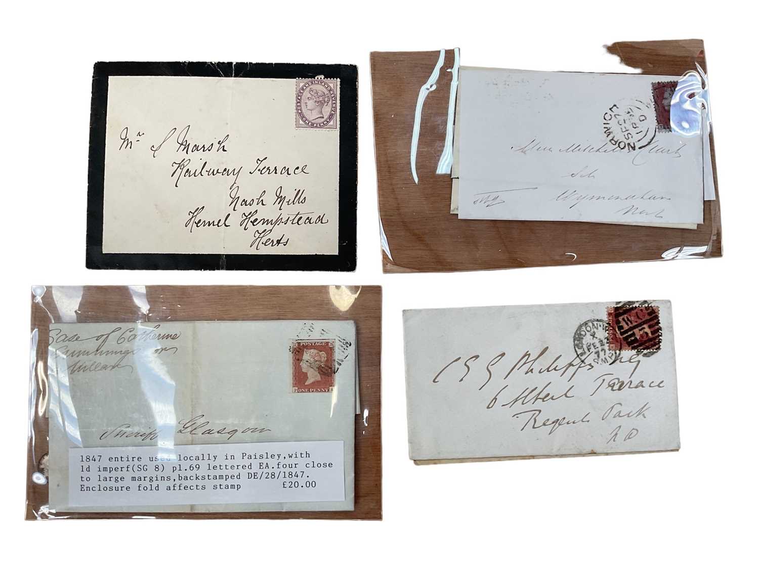 Victorian Postal history items in album including 1840 2nd Blue Red ...