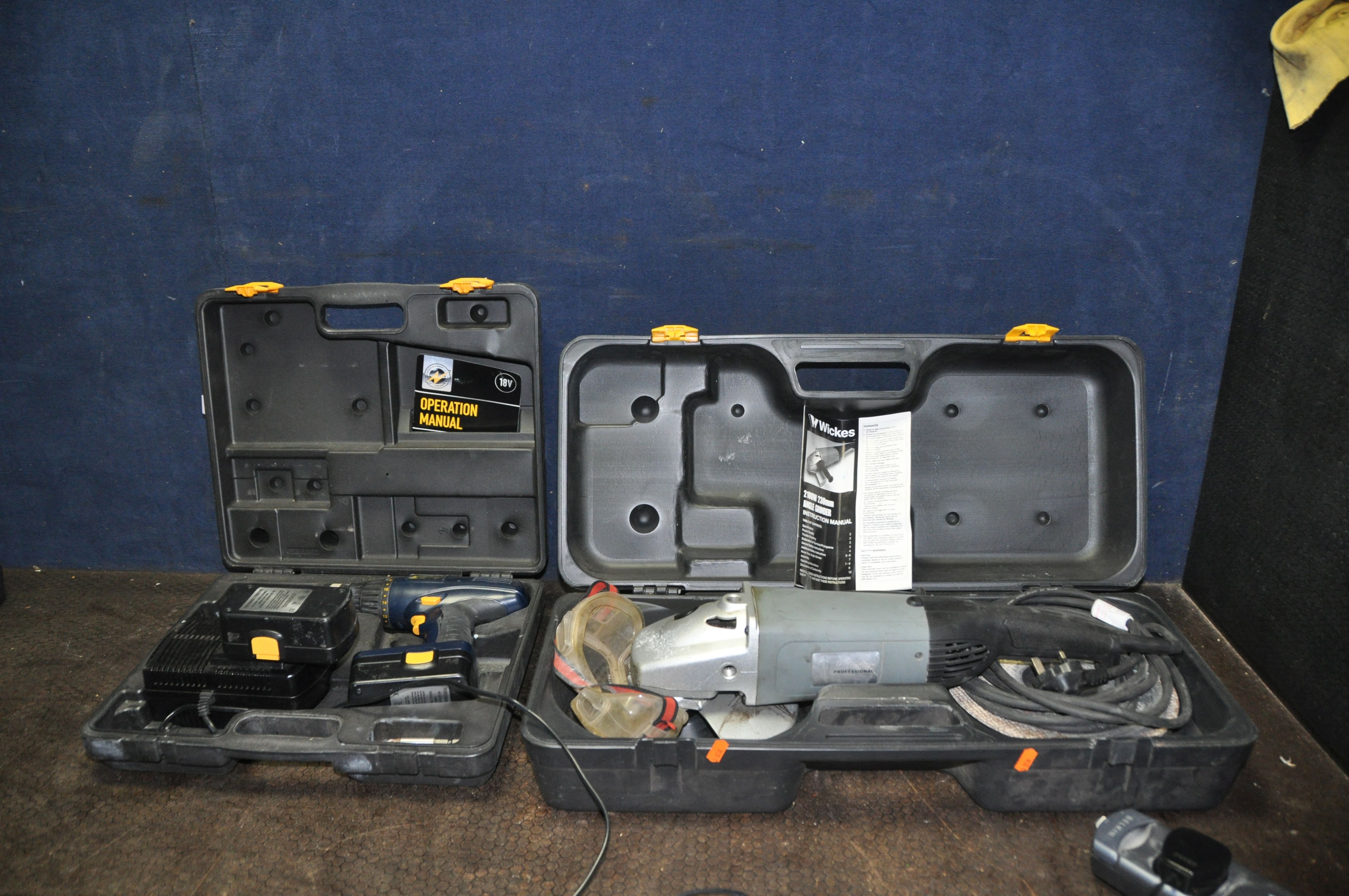 A WICKES PROFESSIONAL 9in ANGLE GRINDER IN CASE and a Performance Power ...