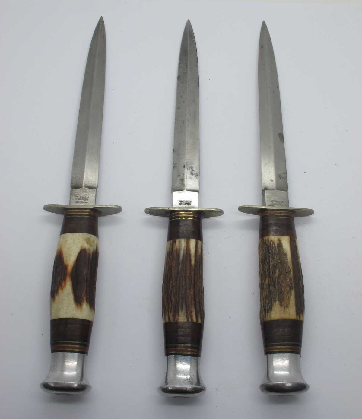 William Rodgers Commando Style Blade Knife, stag handle, with leather ...