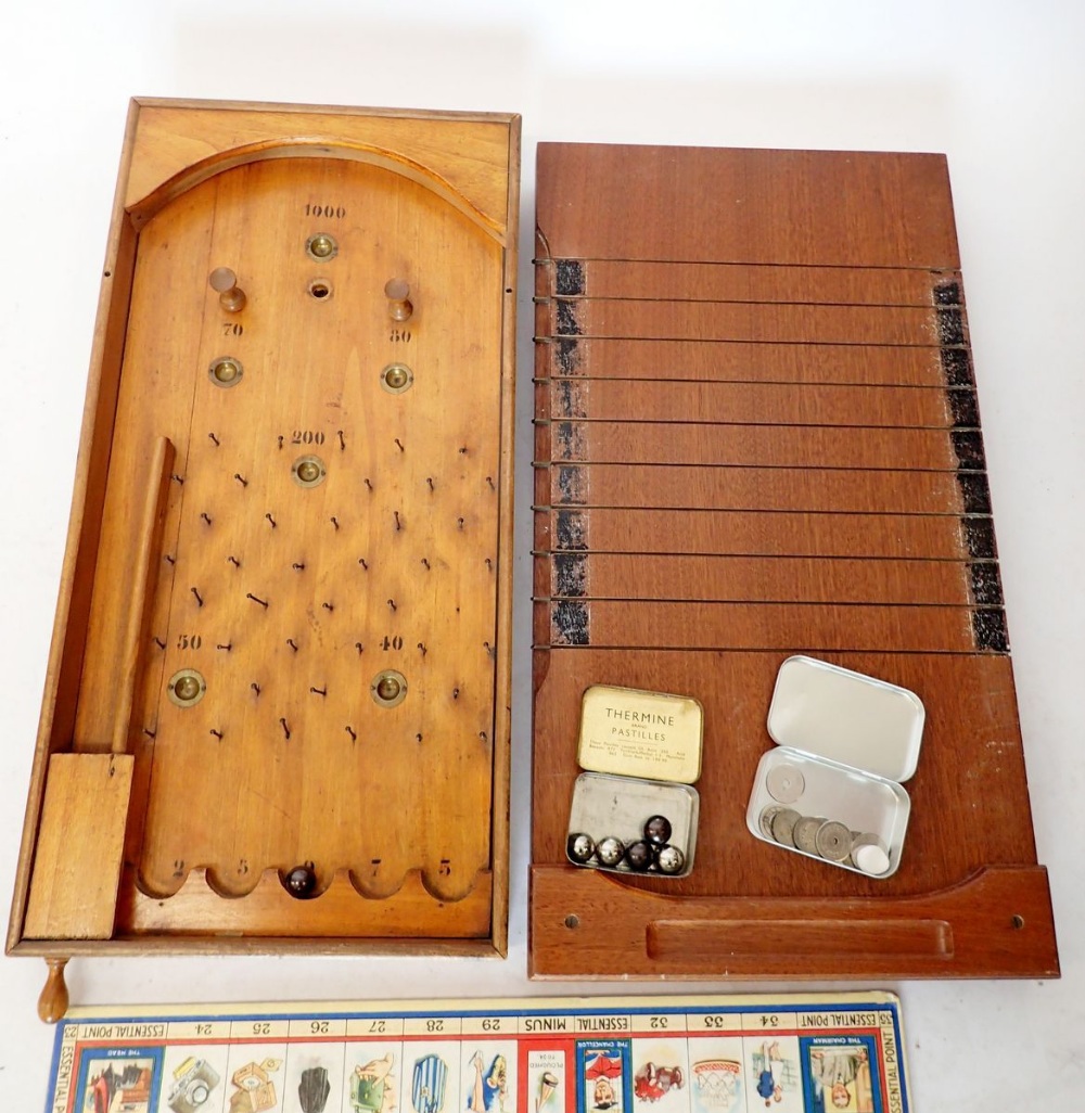 A group of old parlour games including 'Shove half Penny', Bagatelle ...
