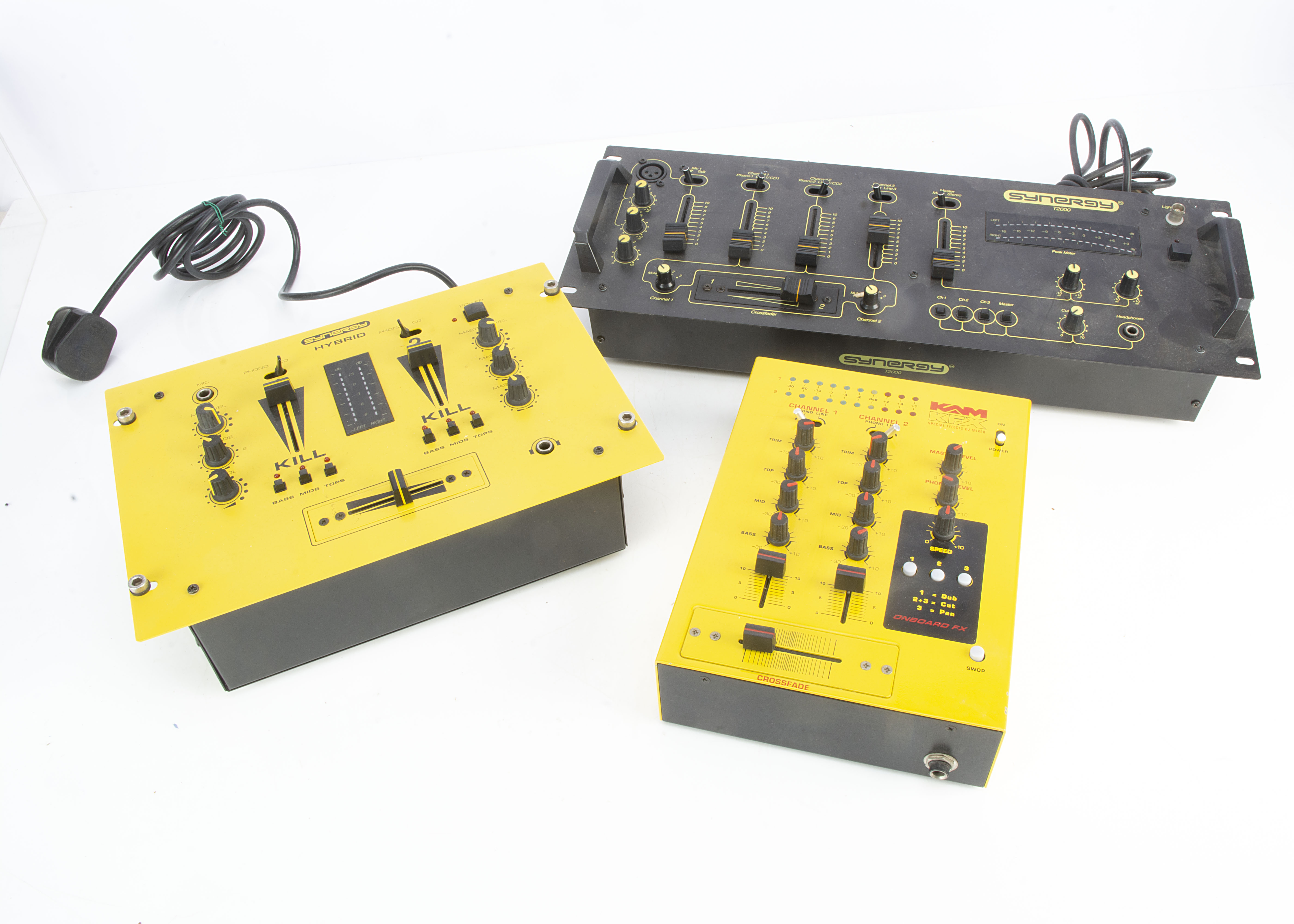 DJ Mixers, three items comprising a Synergy T2000 DJ Mixer three ...