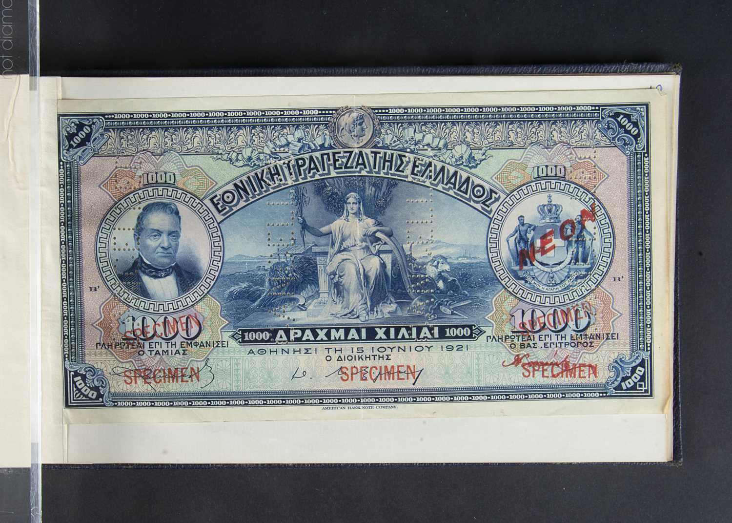 Specimen Bank Note: A Bradbury Wilkinson & Co branded blue leatherette ...