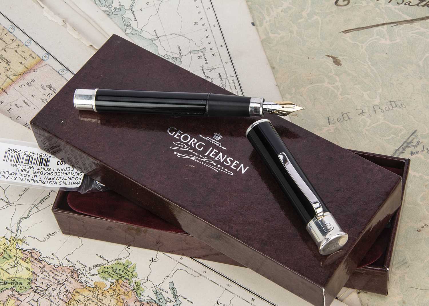 A modern silver mounted fountain pen from Georg Jensen, in original ...