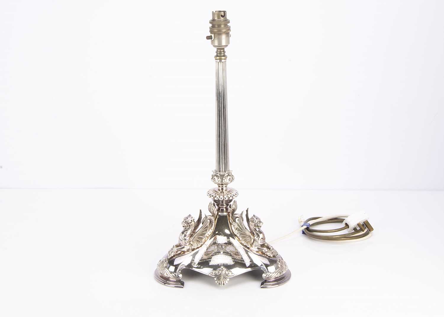 A Victorian silver plated table lamp base by Elkington & Co, 44.5cm ...