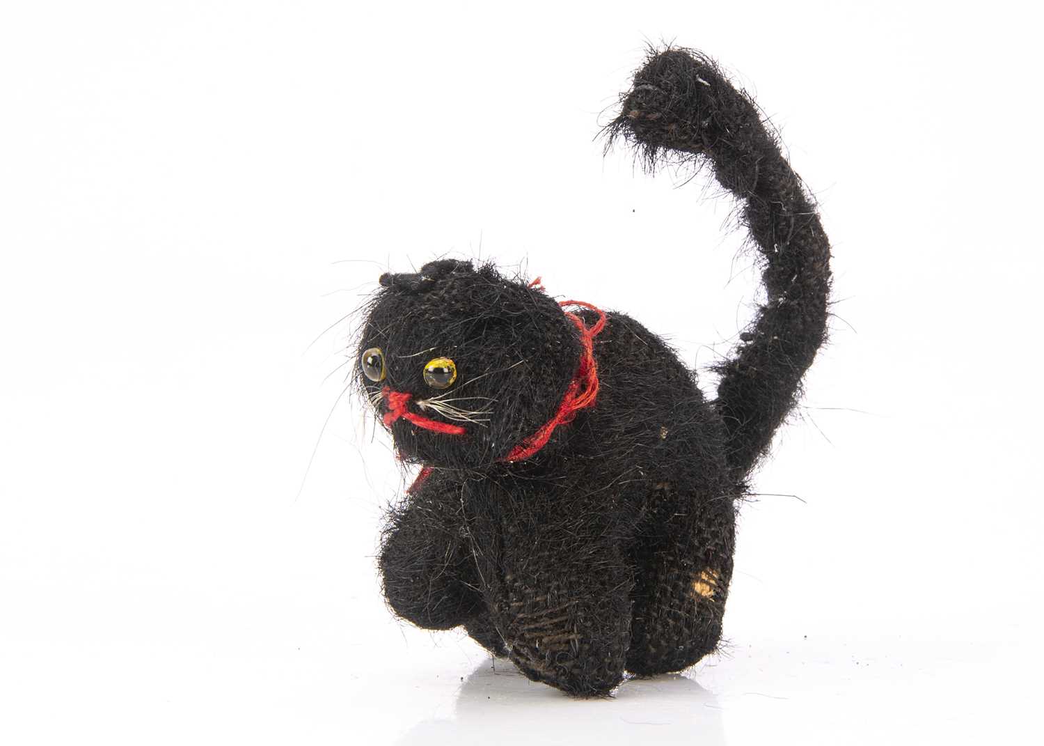 A rare miniature Farnell WWI lucky black cat, with black mohair, clear ...