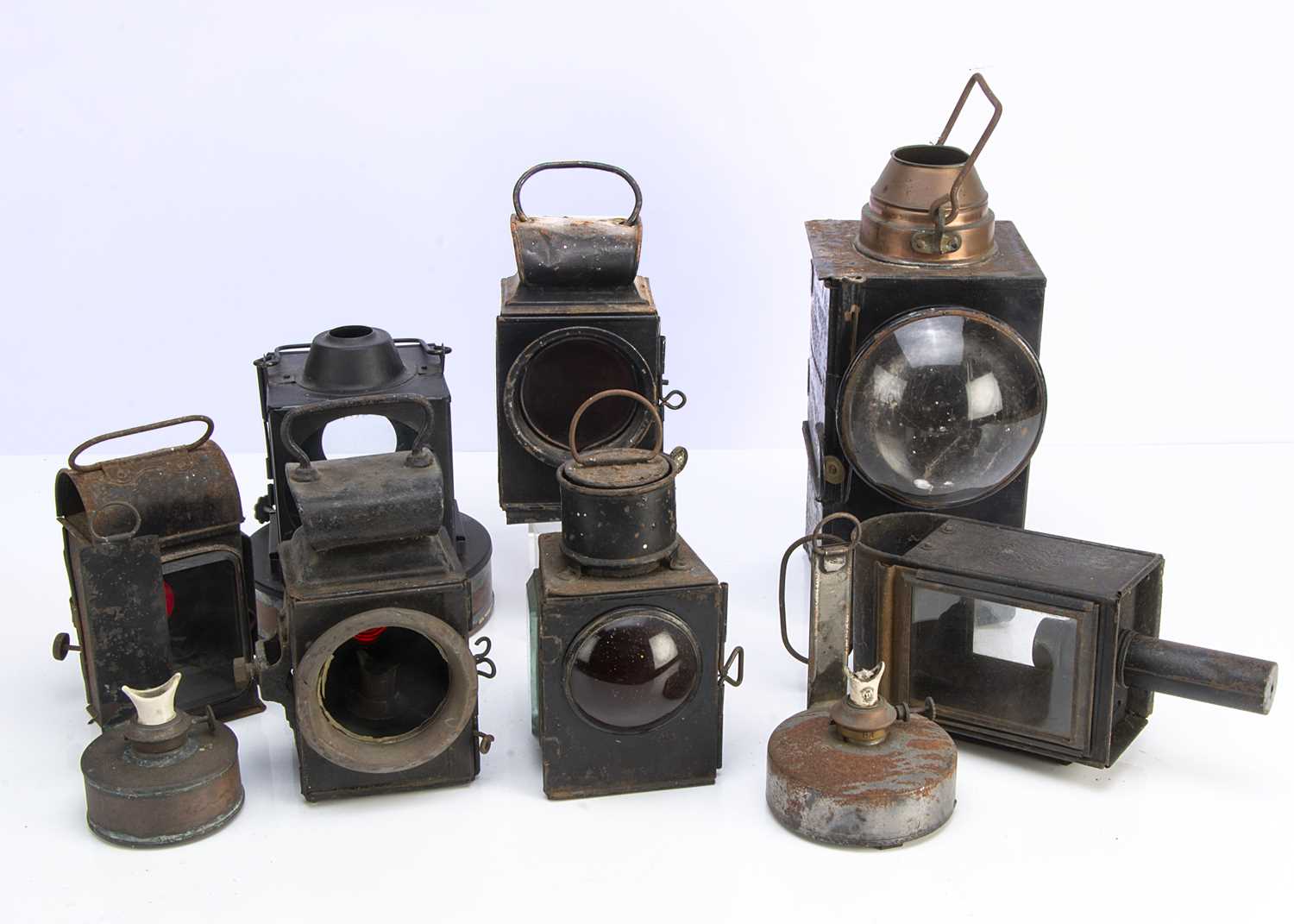 Various Railway Lamps, four small rectangular examples, with loop ...