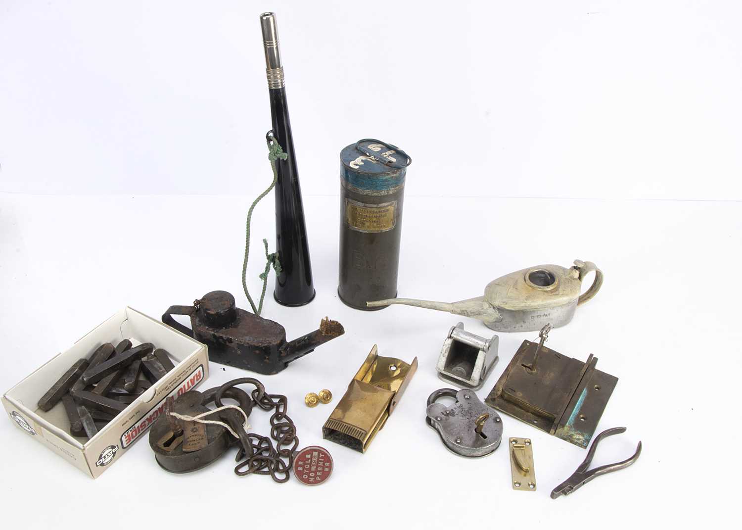 BR Metalware and Hardware, various items, tin detonator case, with ...
