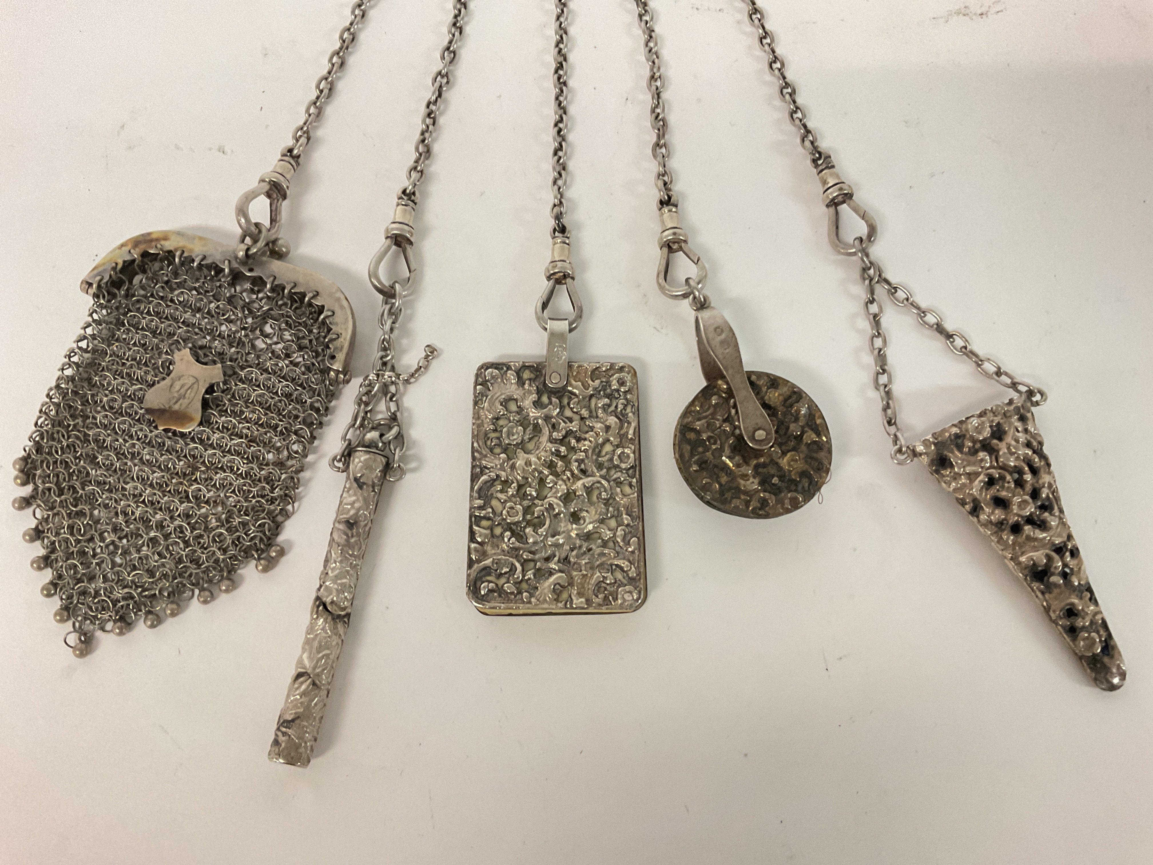 Hallmarked Silver chatelaine with 5 pieces