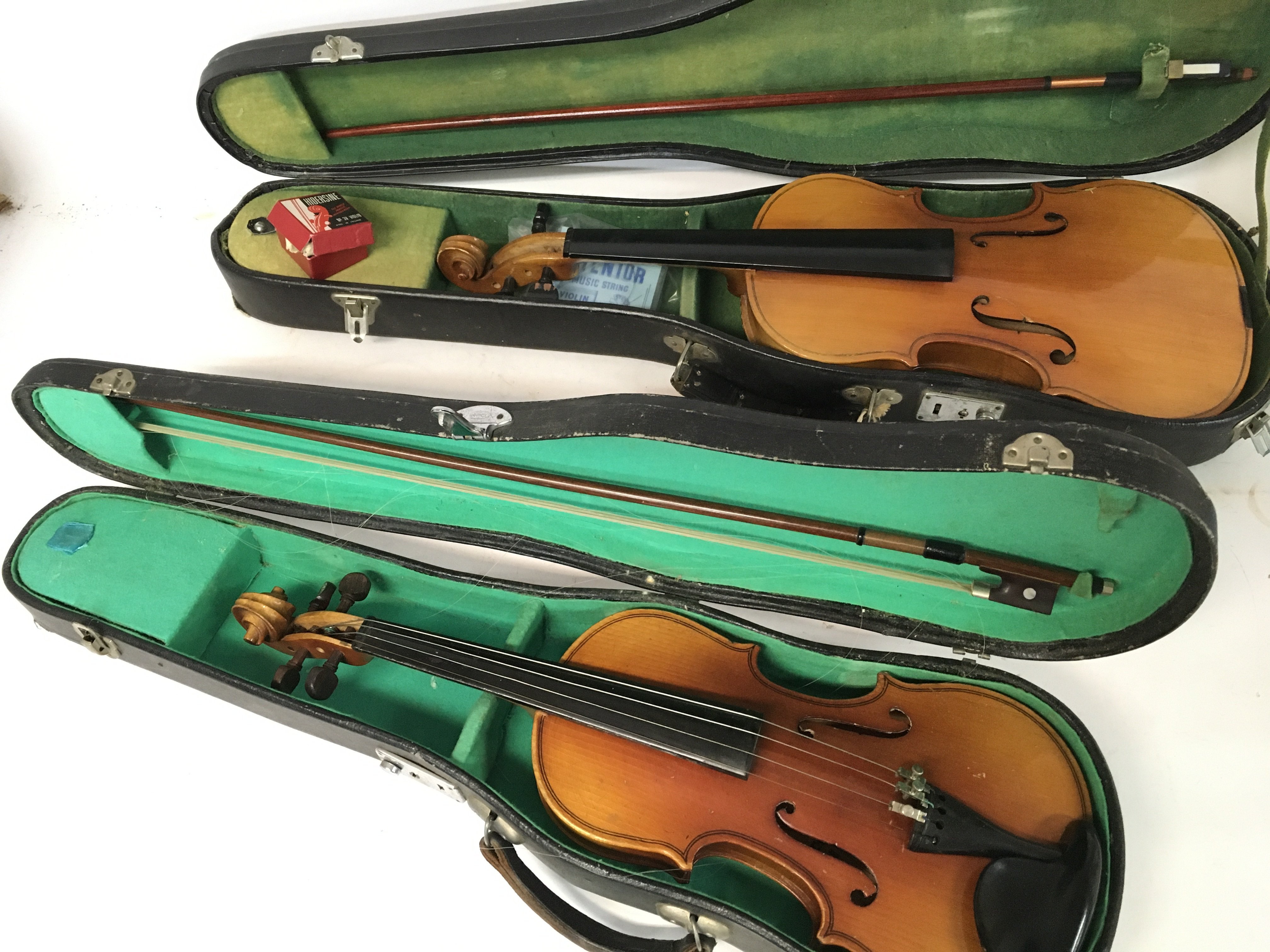 Two cased violins, Chinese made Lark & a Antonius Stradivarius copy ...
