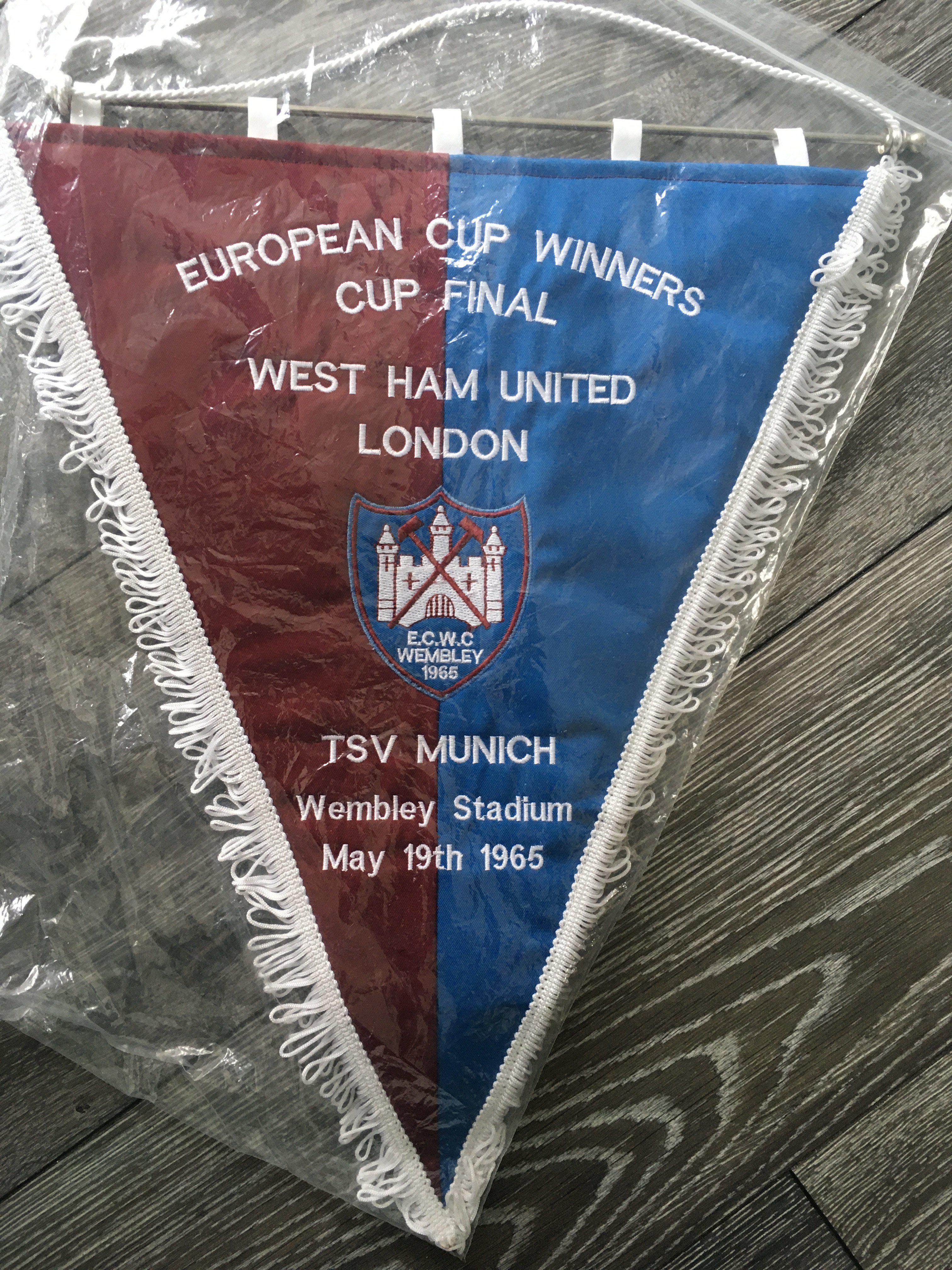 West Ham 1965 ECWC Final Pennant + Signed Shirt: Very large padded ...