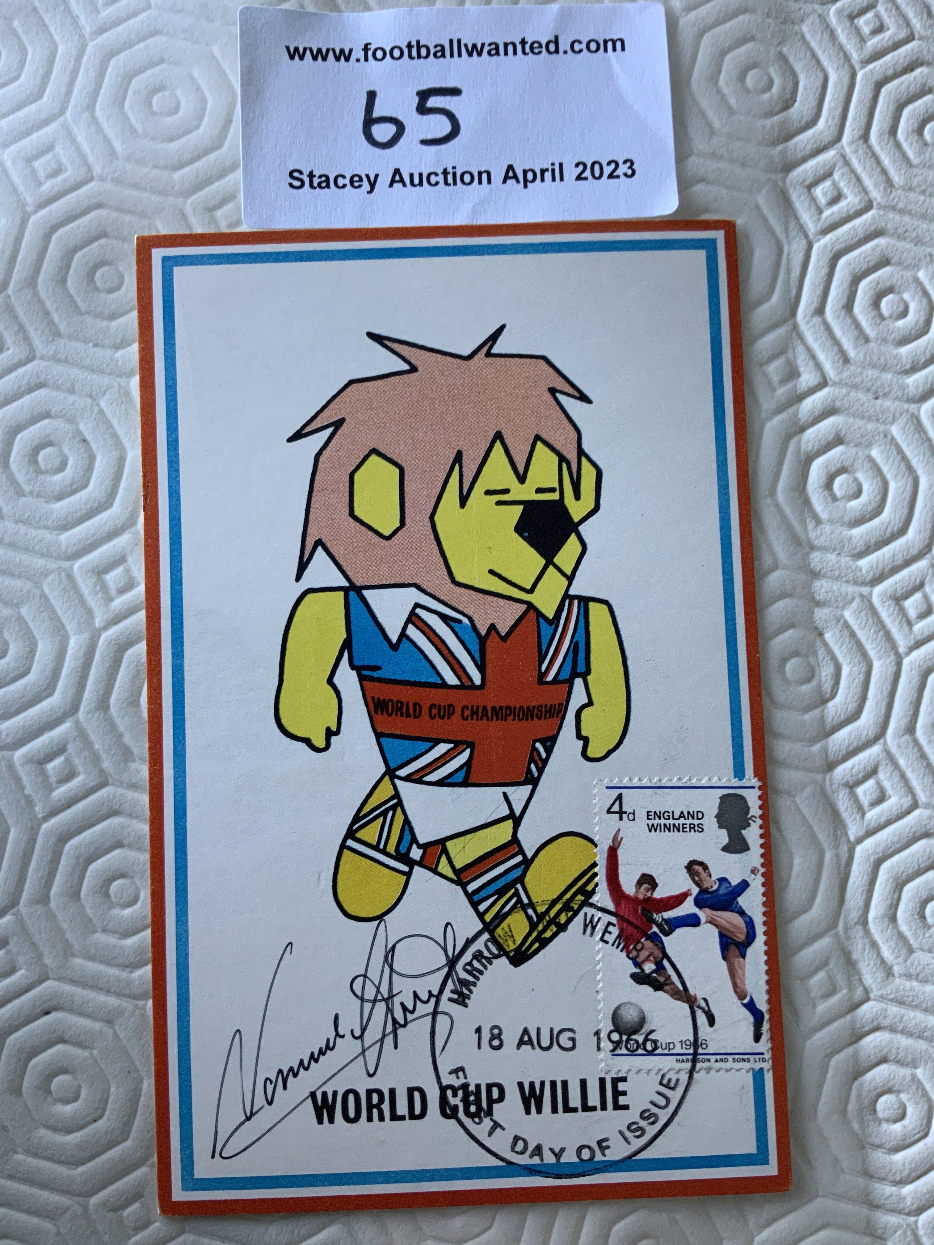 Norman Hunter Signed 1966 World Cup Willie Postcard: Original unwritten ...