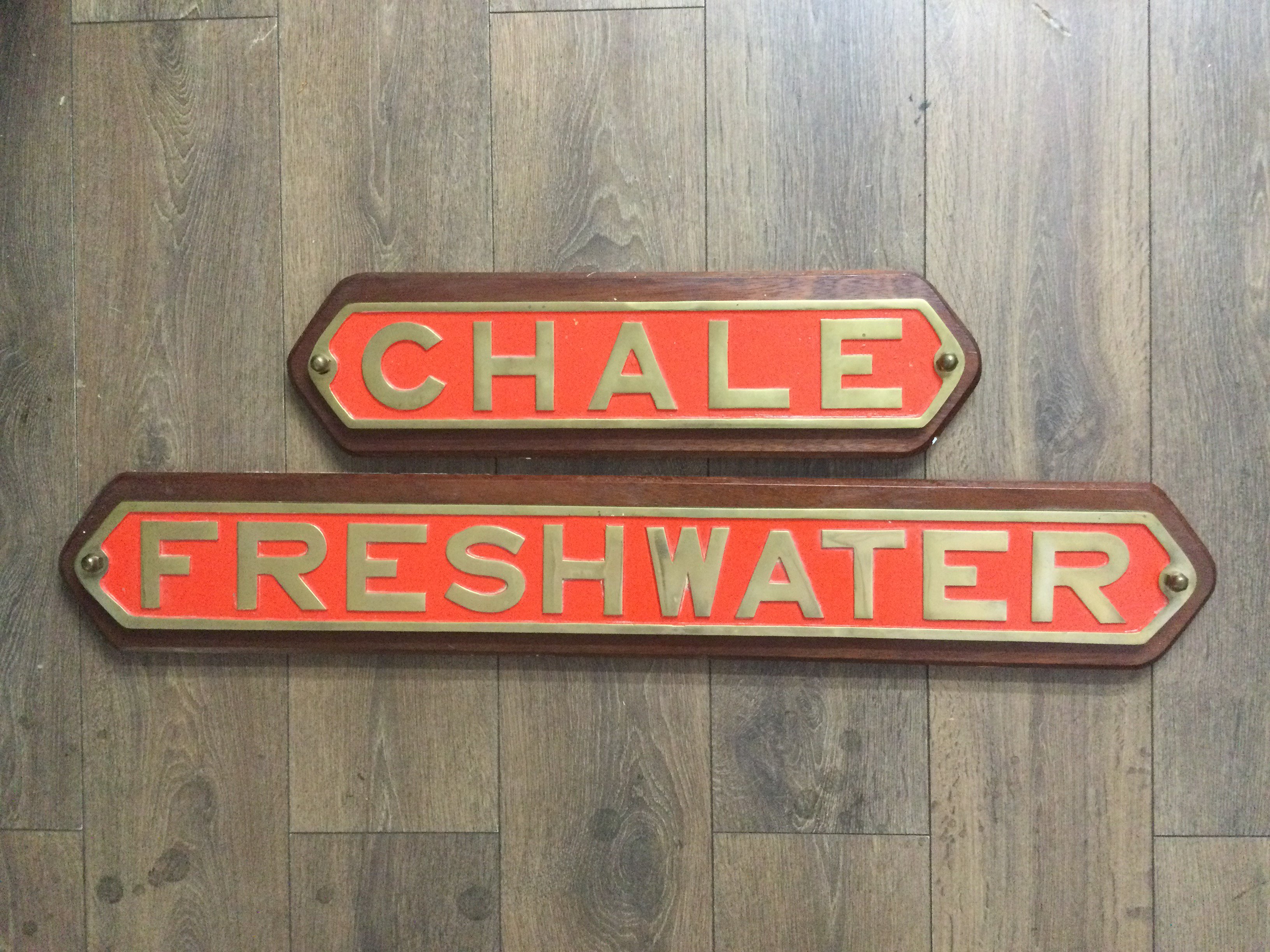 Two heavy mounted train station signs for Chale and Freshwater ...
