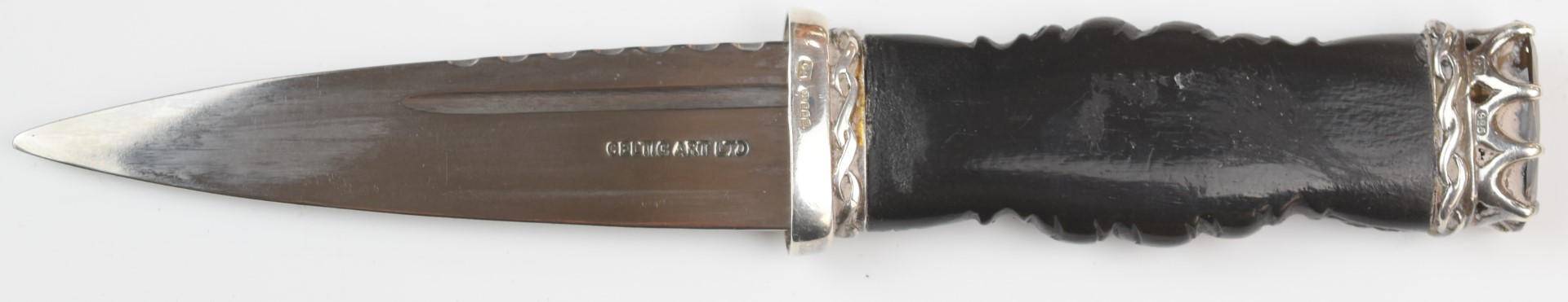 Scottish sgian dubh knife with hallmarked silver mounts, blade length ...