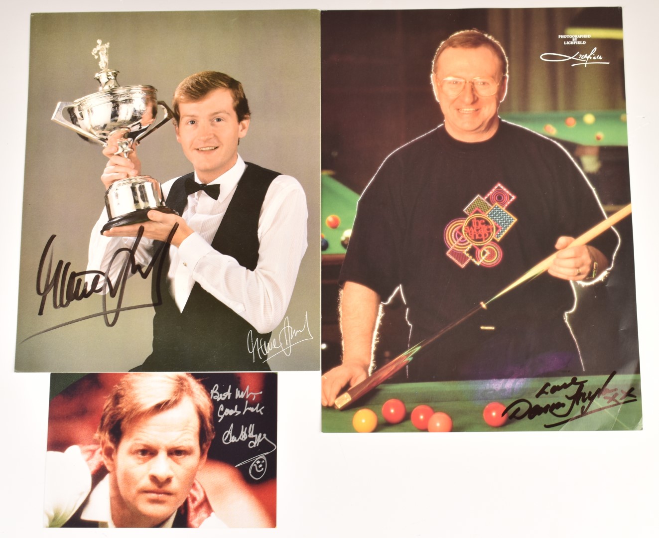 Three snooker related autographed photos signed by Dennis Taylor, Steve ...