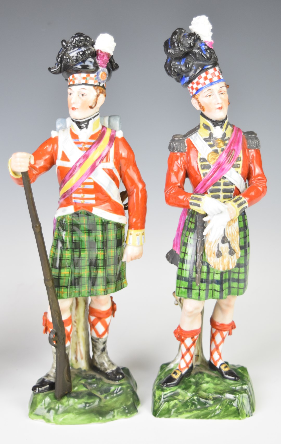 Three Dresden military figures comprising Officer 79th Highlanders 1840 ...