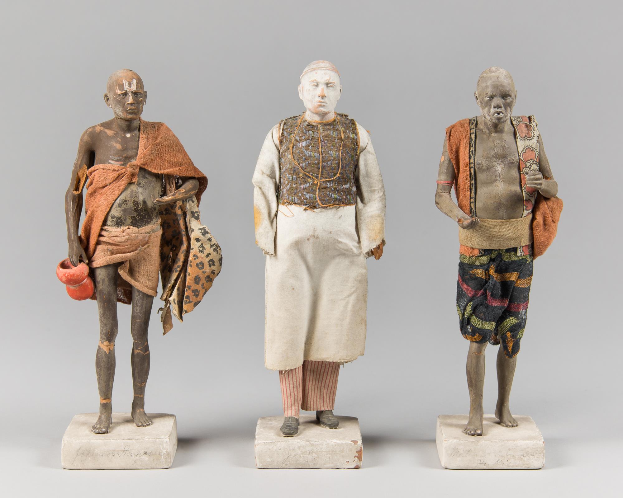 A COLLECTION OF THREE 19TH CENTURY CLAY INDIAN FIGURES BY JADUNATH PAL ...