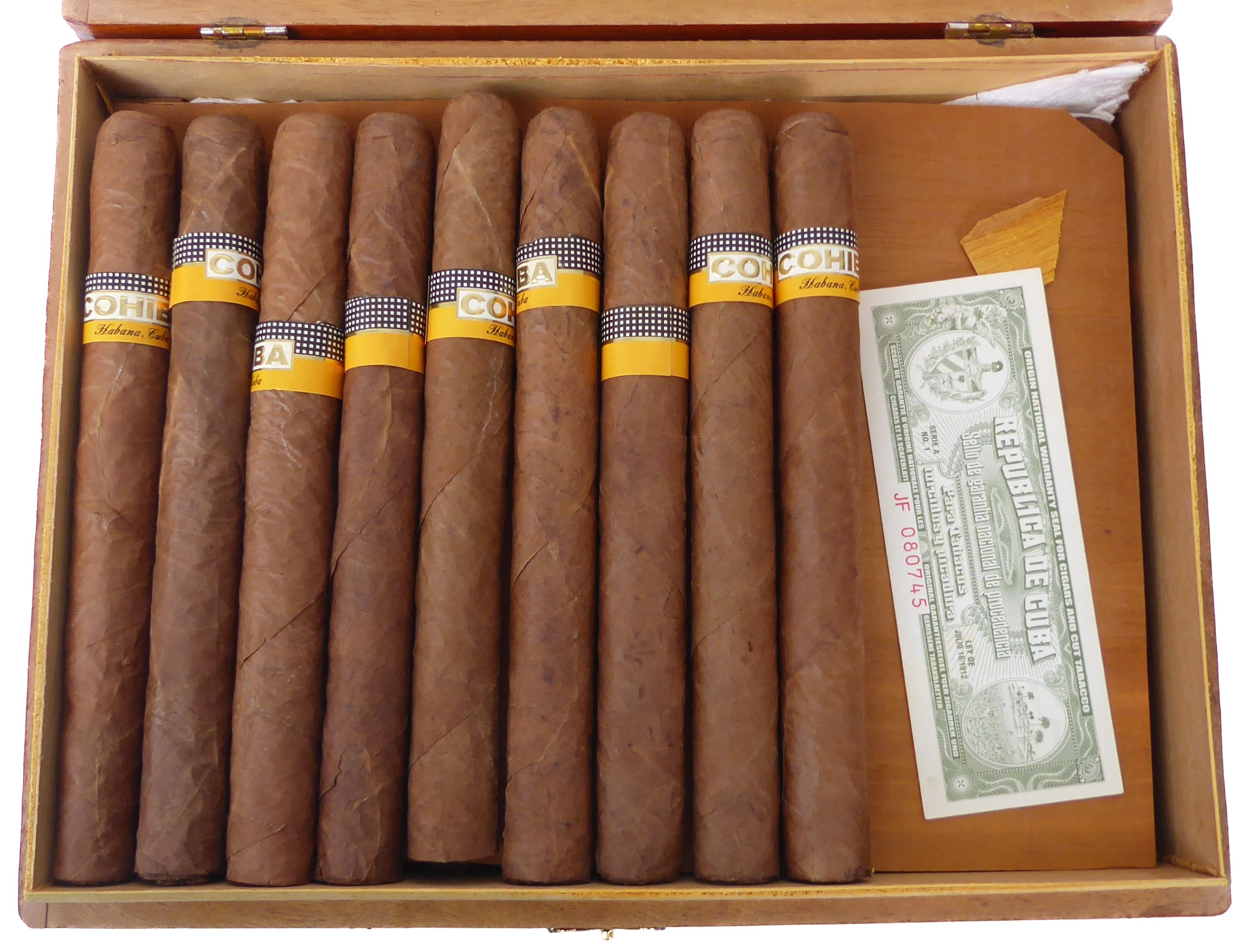 An opened box of Cohiba Esplendidos Habanos Cuban cigars - 6½in. long ...