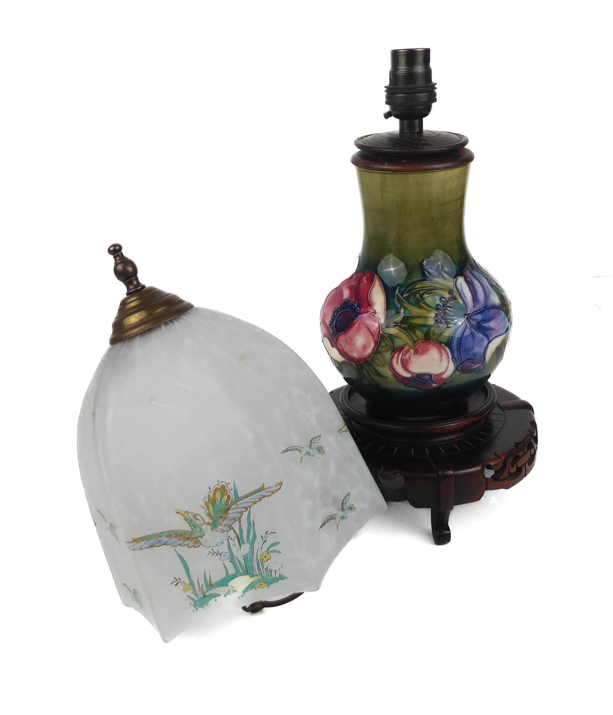 A decorative early 20th century Moorcroft vase now as a lamp base with ...