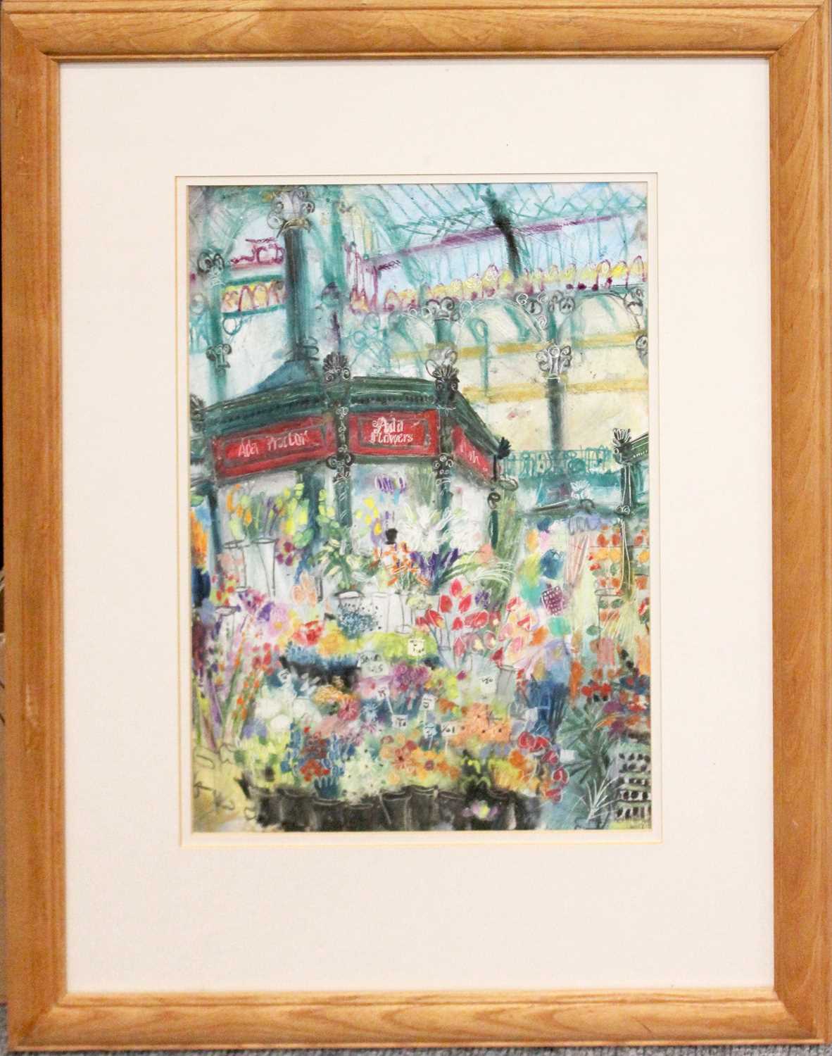 Selina Thorp (b.1968)"Flower Stall Leeds Market"Signed, oil pastel, 43 ...
