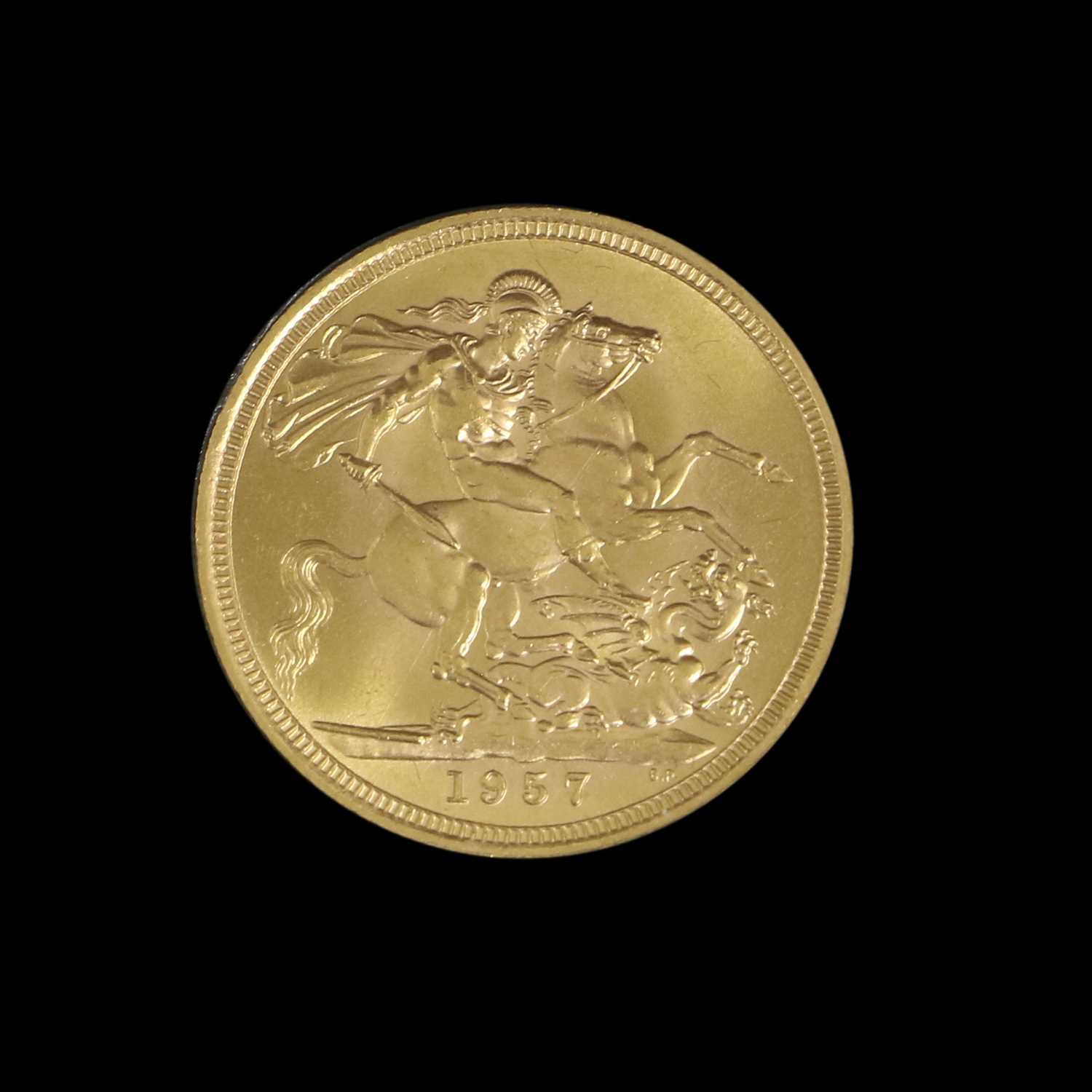 Elizabeth II, Sovereign 1957, obv. Gillick portrait of The Queen, rev ...