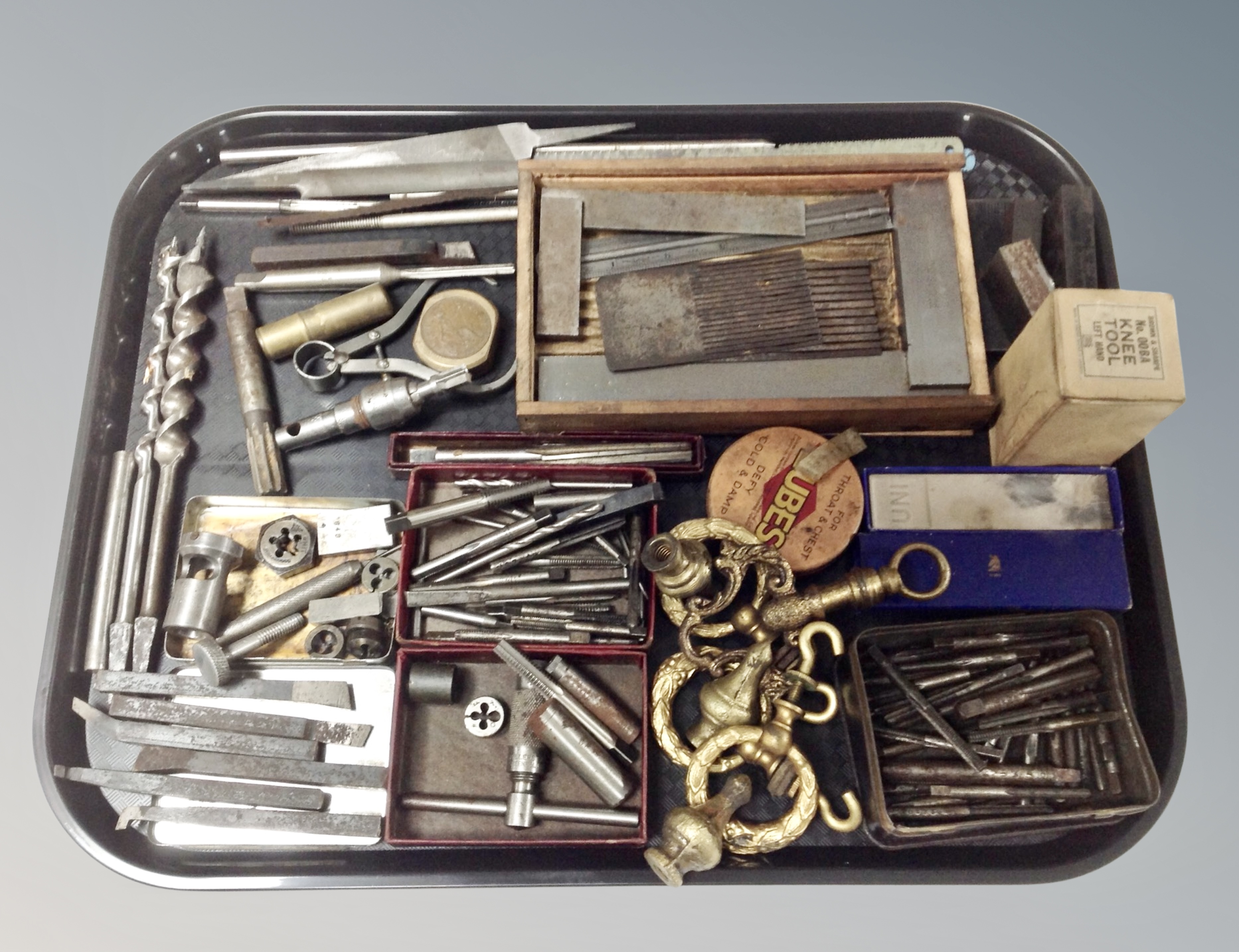 Vintage machinist pieces, drill bits, lighter etc