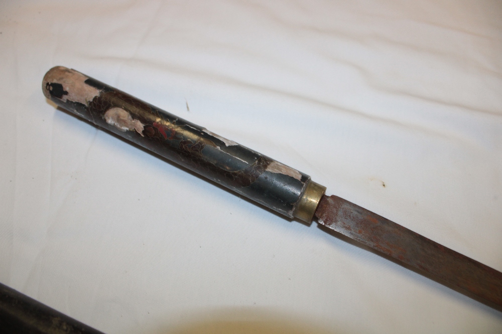 A Japanese Sword-stick with 16½" single-edged blade in lacquered mounts ...