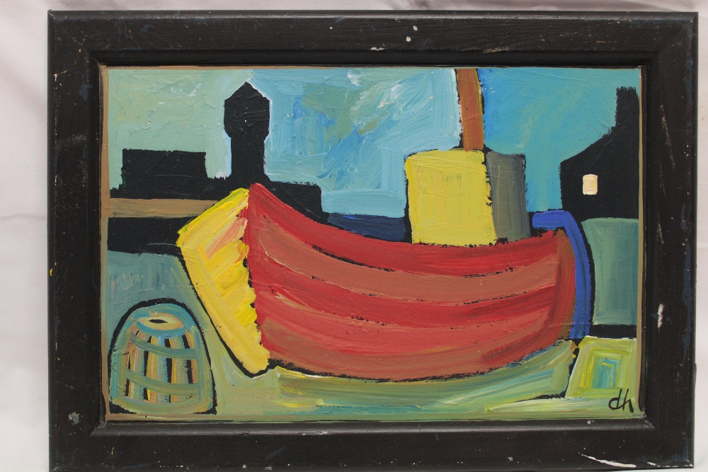 David Hosking - oil on board"Porthleven Evening", signed, inscribed and ...