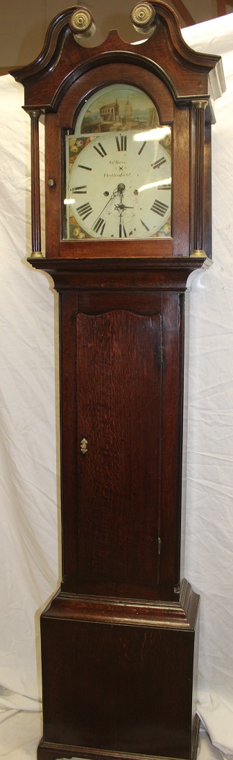 A 19th century longcase clock with 12" painted arched dial by Joseph ...