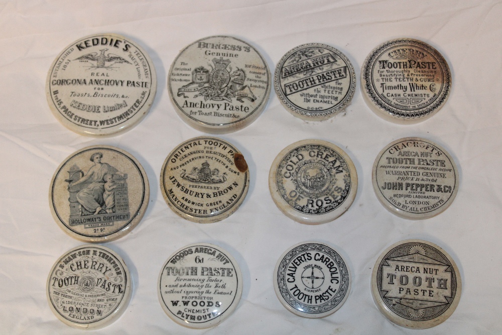 Twelve various Victorian pot lids including Burgess's Anchovy Paste ...