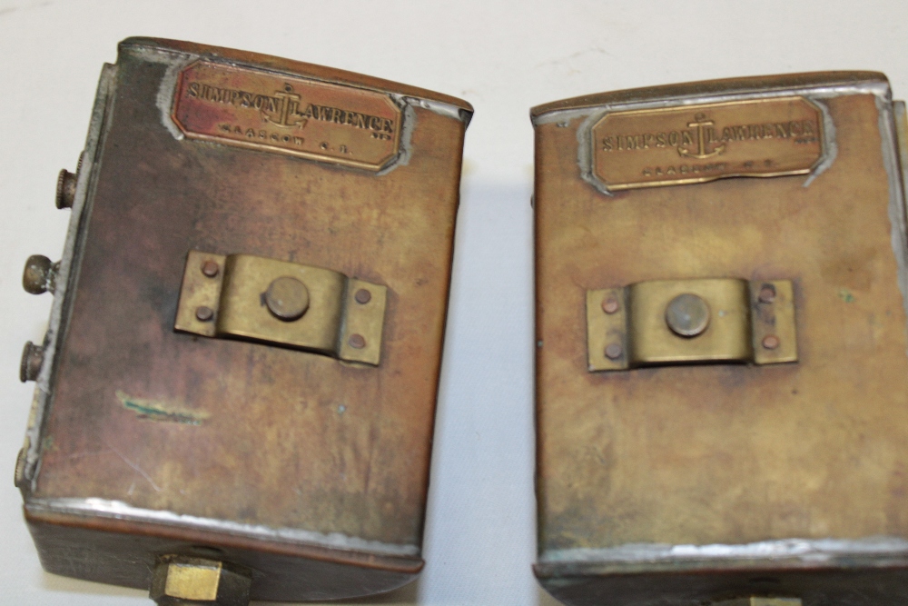 A pair of small brass nautical port and starboard lamps by Simpson ...