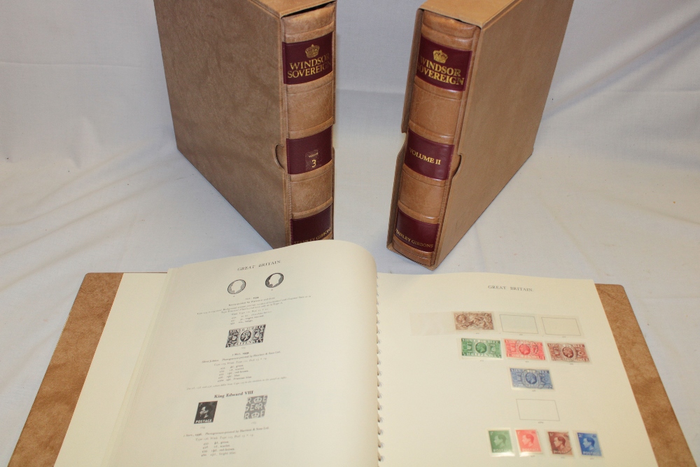 Three quality Stanley Gibbons Windsor sovereign stamp albums in slip ...