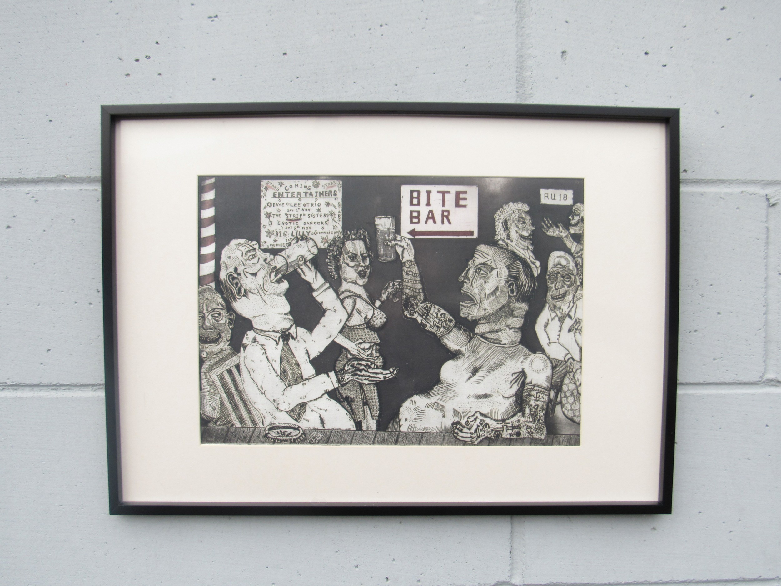 MICHAEL WOOTTON (XX/XXI) A framed etching titled 'Bite Bar', original ...