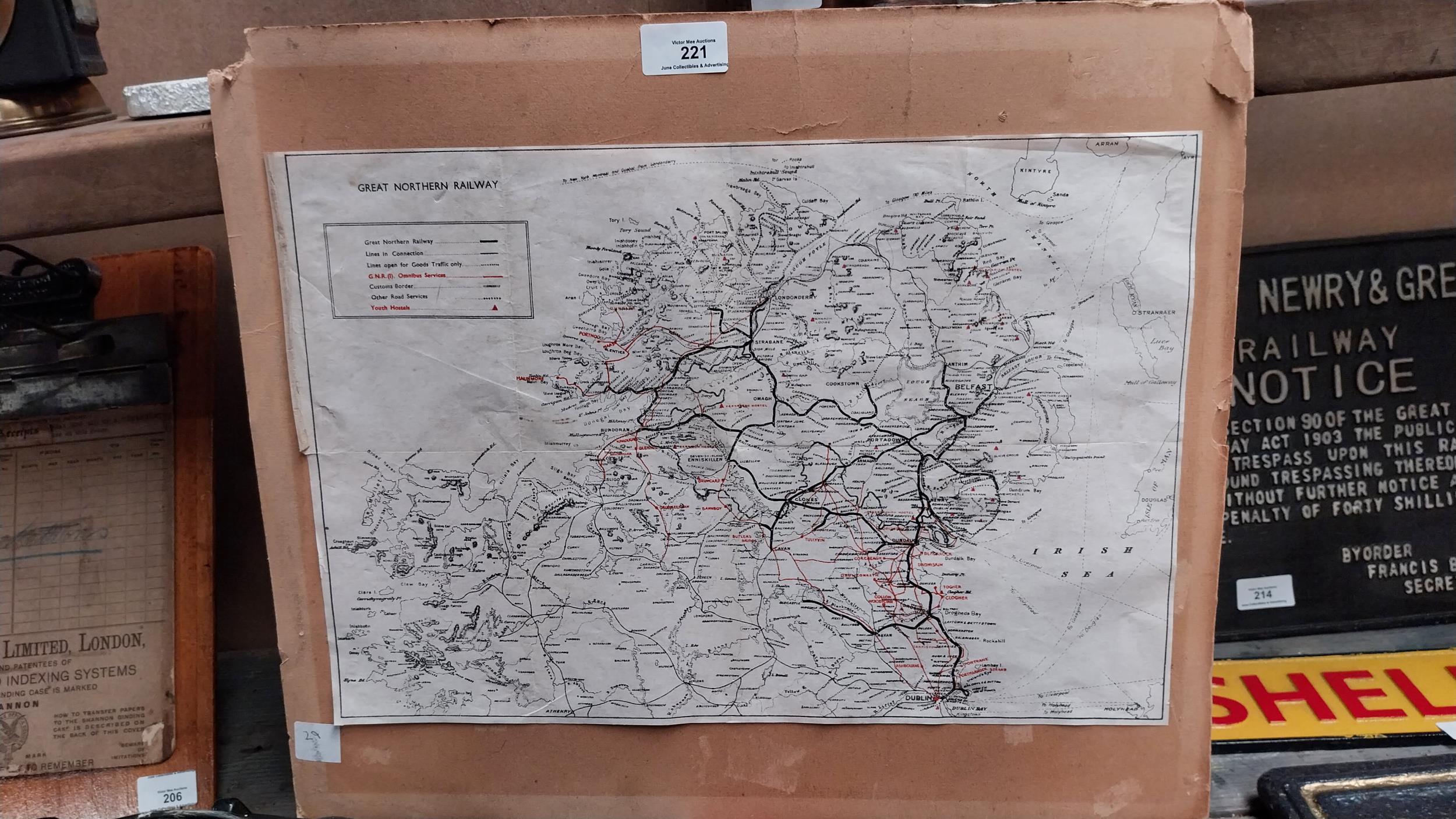 GNR railway map. {28 cm H x 42 cm W}.