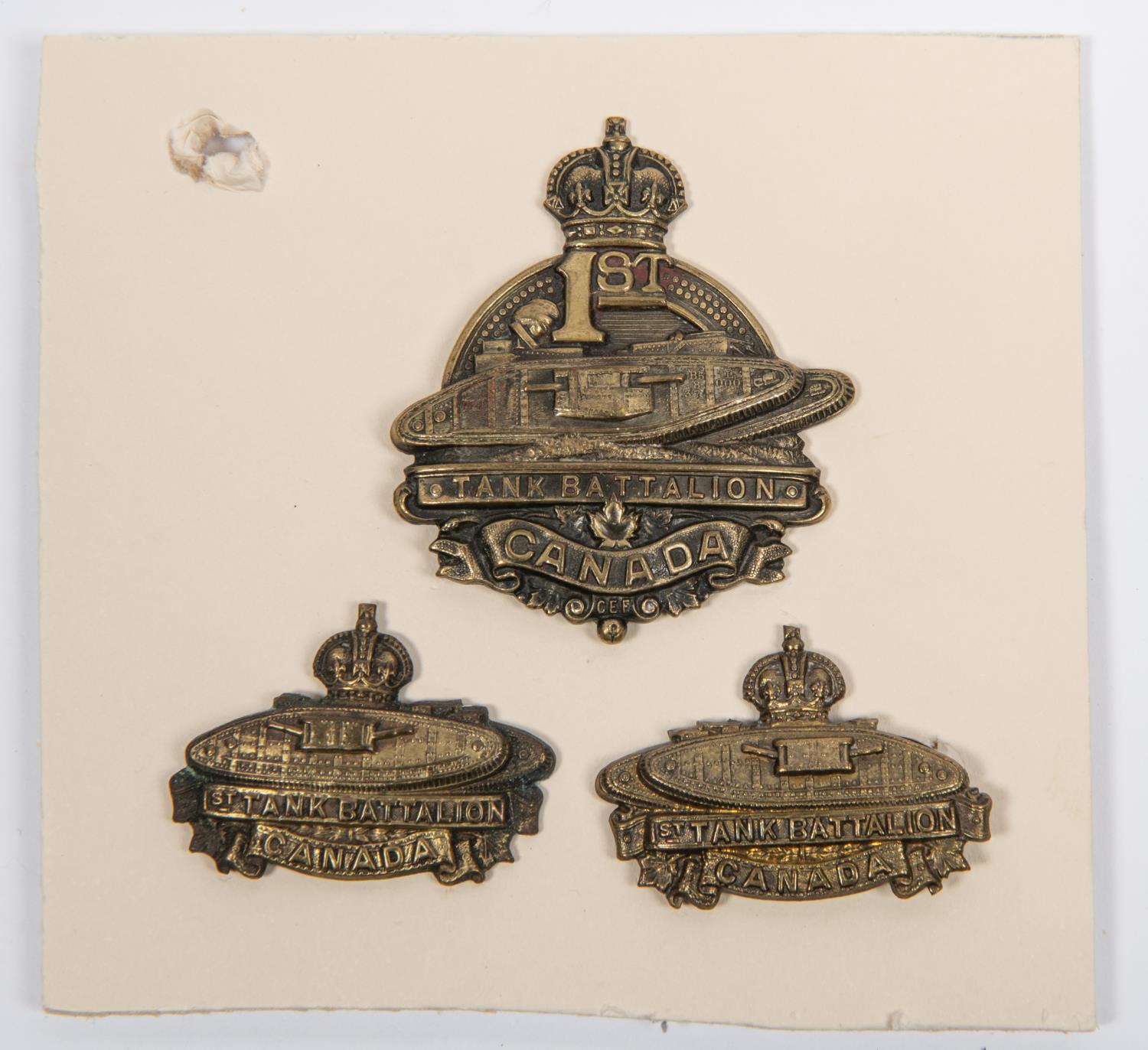 WWI Canadian CEF 1st Tank Battalion brass cap badge (Charlton 75-3-1-2 ...