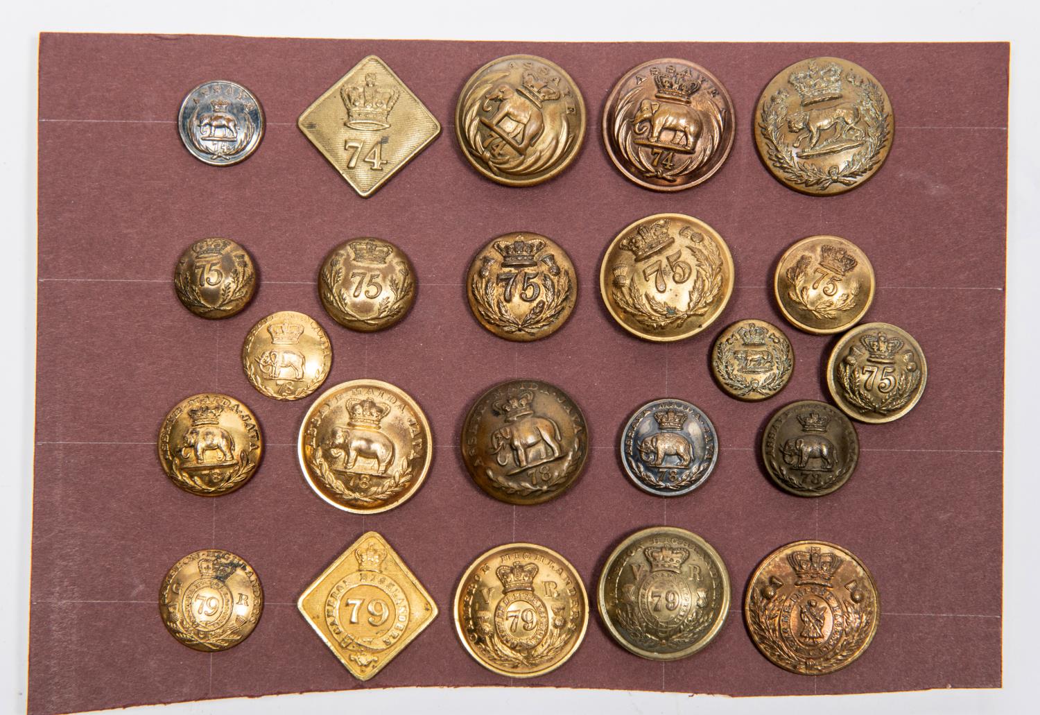 Twenty three pre 1881 Scottish regimental buttons: 74th Highlanders ...