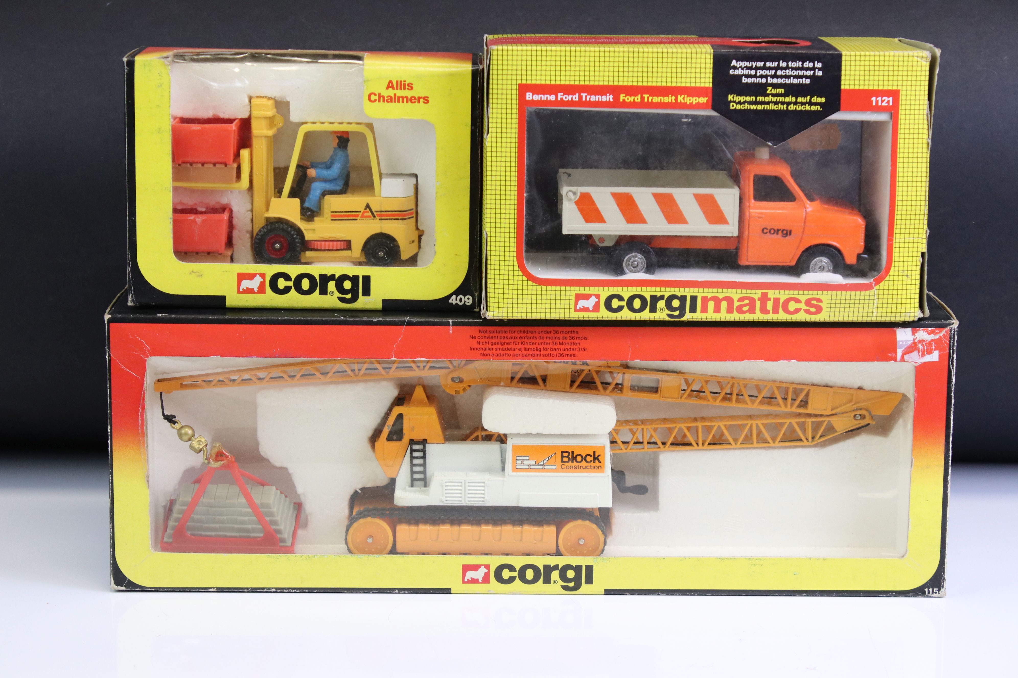 Nine boxed Corgi diecast construction models to include Major 1155 ...