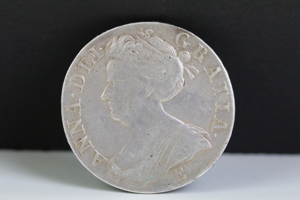 A British Queen Anne 1708 early milled silver full crown coin.