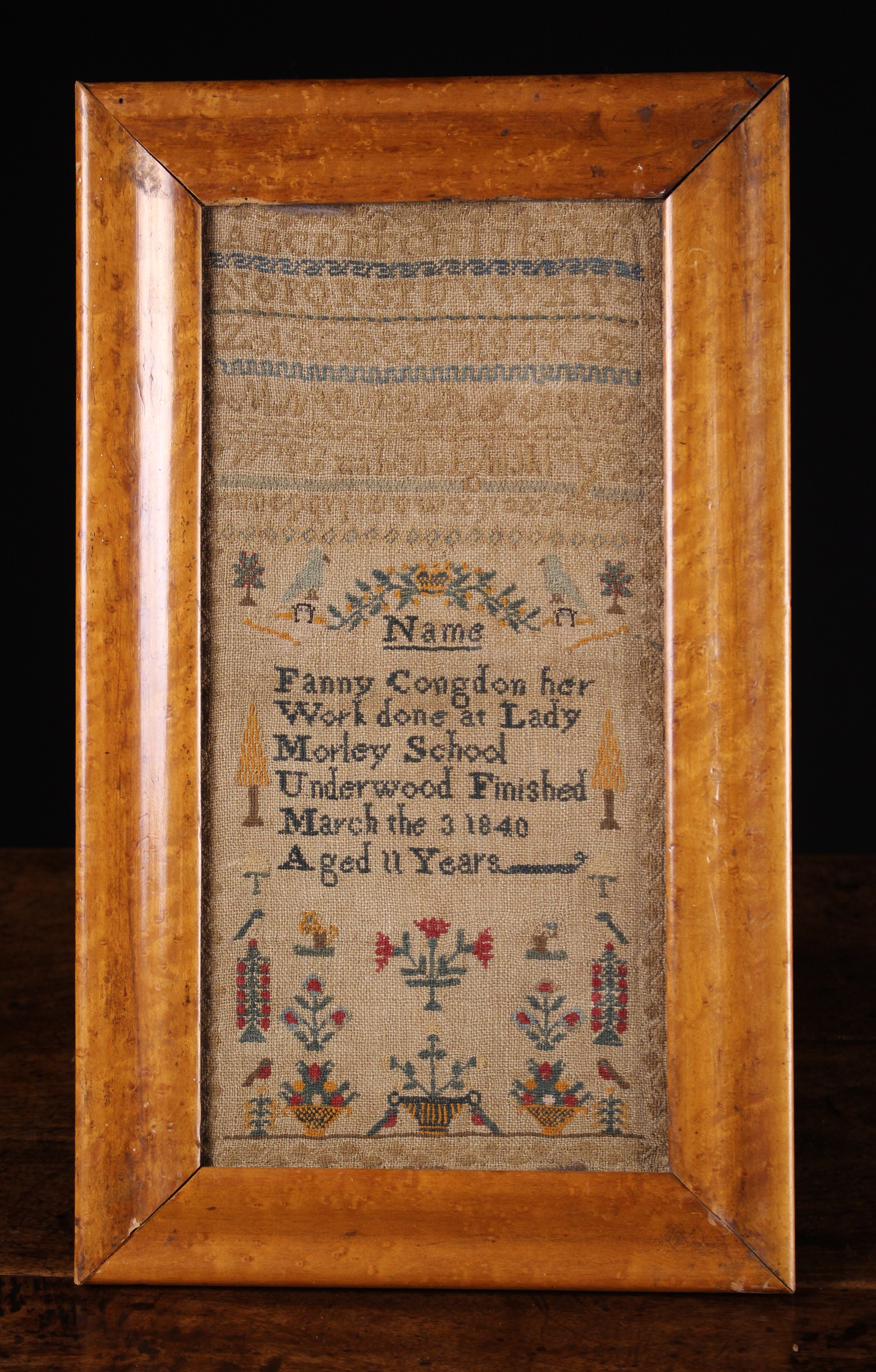 A 19th Century Sampler by; 'Fanny Congdon, her work done at Lady Morley ...
