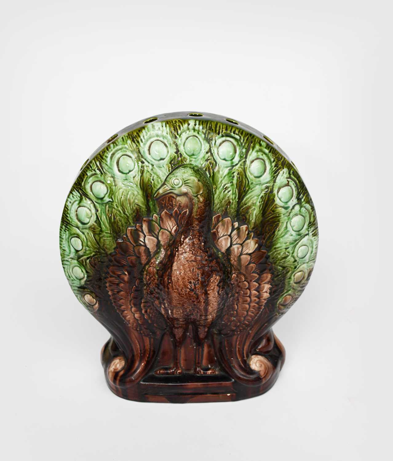 A large Ault Pottery Peacock vase designed by Dr Christopher Dresser ...