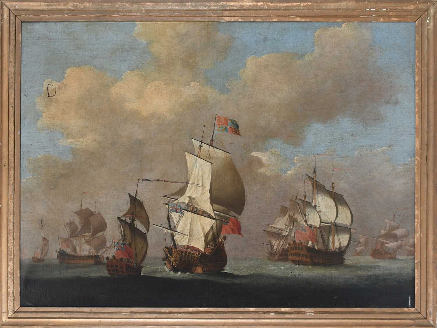 Circle of Peter Monamy An English Squadron of the Red at sea in a stiff ...