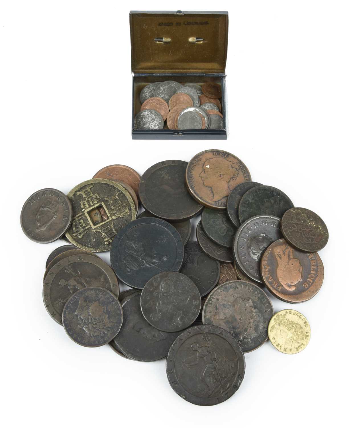 A small quantity of copper and other base metal coins, including ...